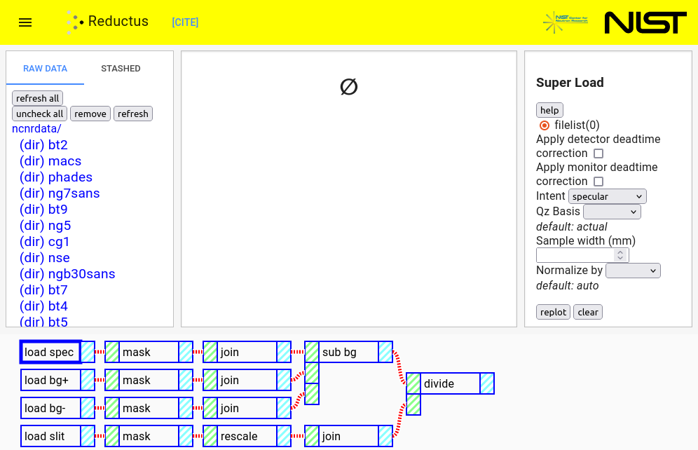 Screenshot of reductus data reduction application